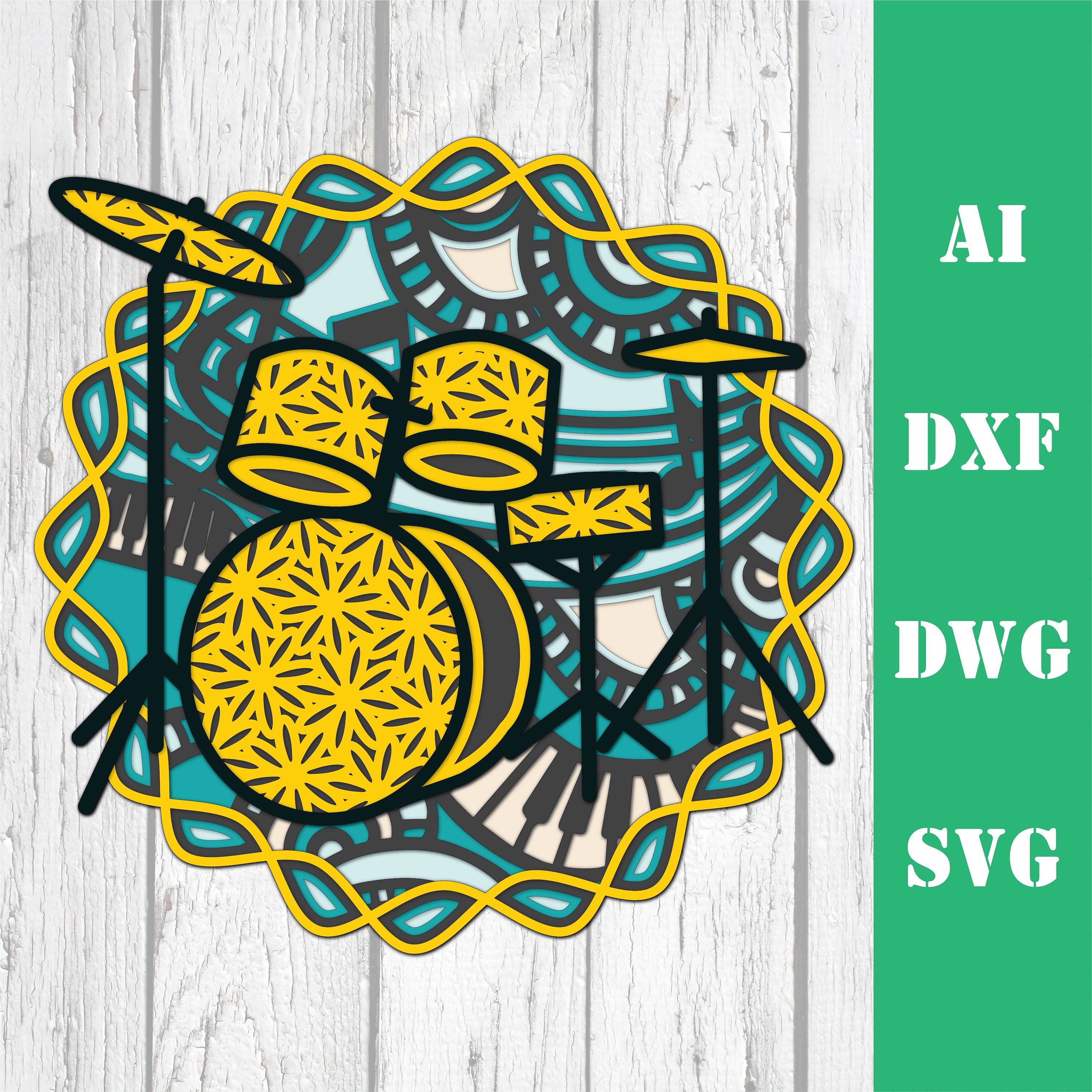 Bundle music instruments layered mandala guitar saxophone drum | Etsy