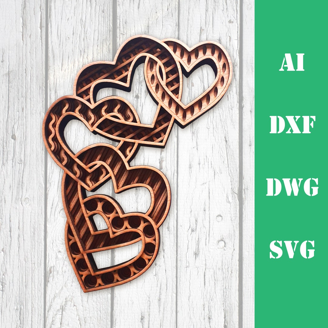 Layered Heart Chain Valentine 3D Hearts Multi Layer Mandala Laser Cut ...