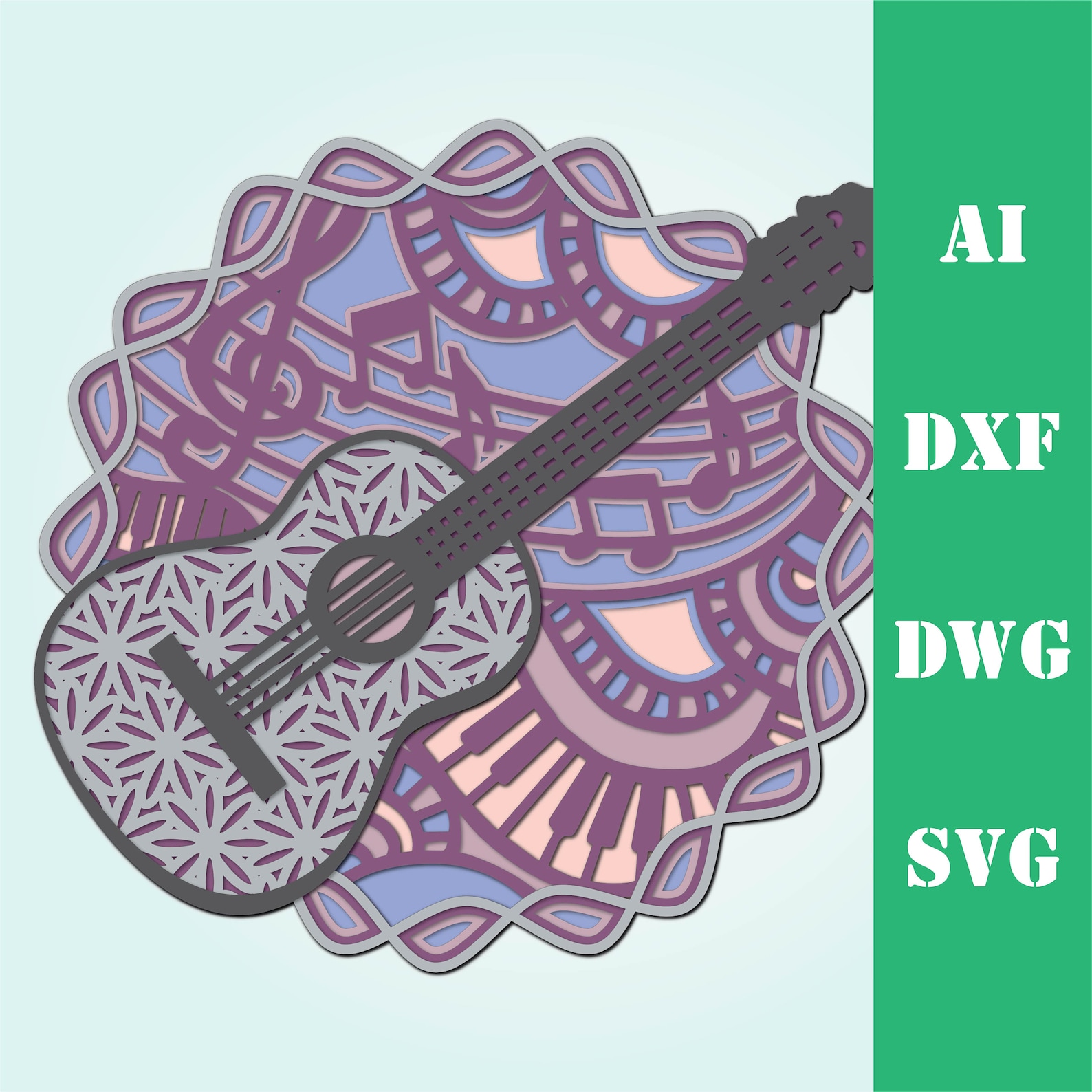 Guitar Music Instrument Multi Layer Mandala Model Laser Cut - Etsy