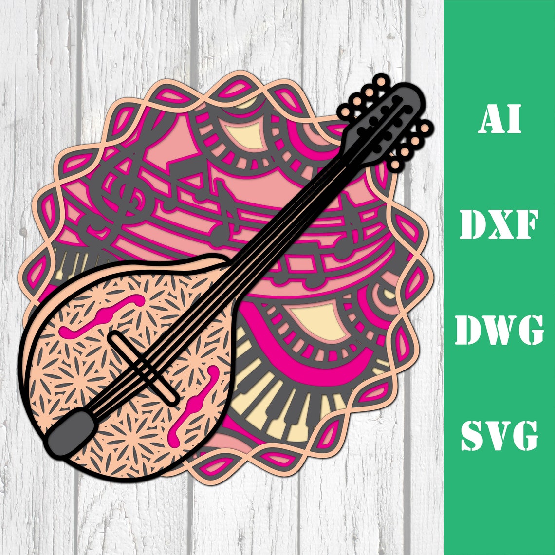 Mandolin Music Instrument Layered Laser Cut File Multi Layer Mandala ...