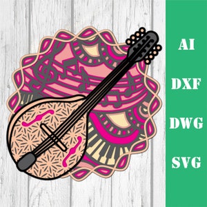Mandolin Music Instrument Layered Laser Cut File Multi Layer Mandala ...