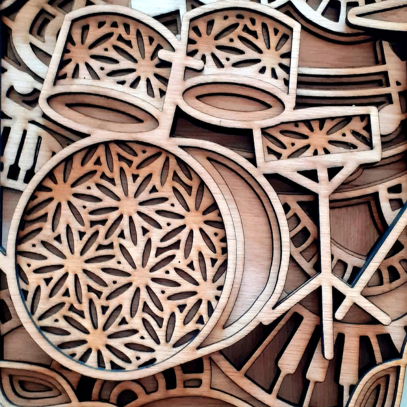 Drumkit Music Instrument Layered Laser Cut File Multi Layer Mandala 3D ...