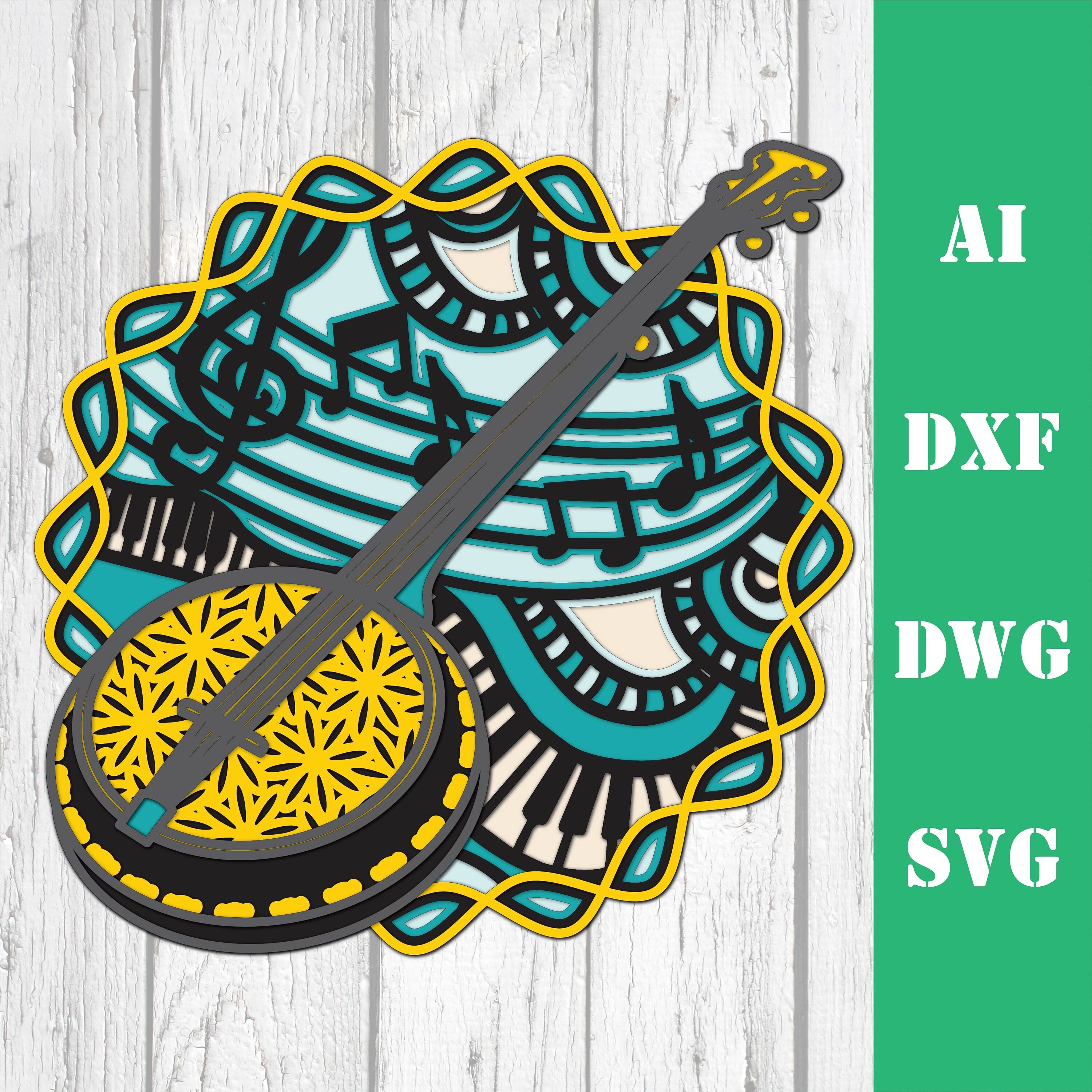 Banjo Music Instrument Layered Laser Cut File Multi Layer Mandala SVG ...