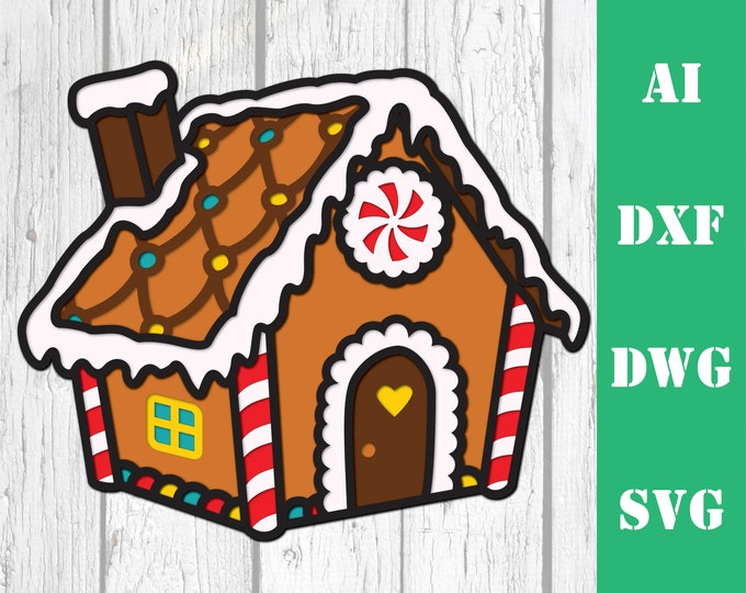 3D Gingerbread Bundle- Gingerbread House and Gingerbread Wreath Layered ...