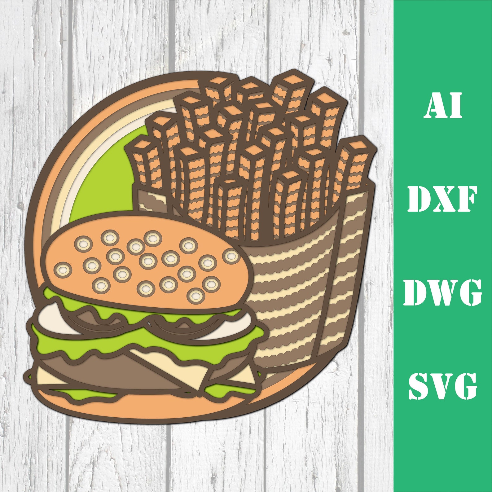 Burger and Fries Mandala, Layered Laser Cut Design (SVG, DXF, AI) - Etsy