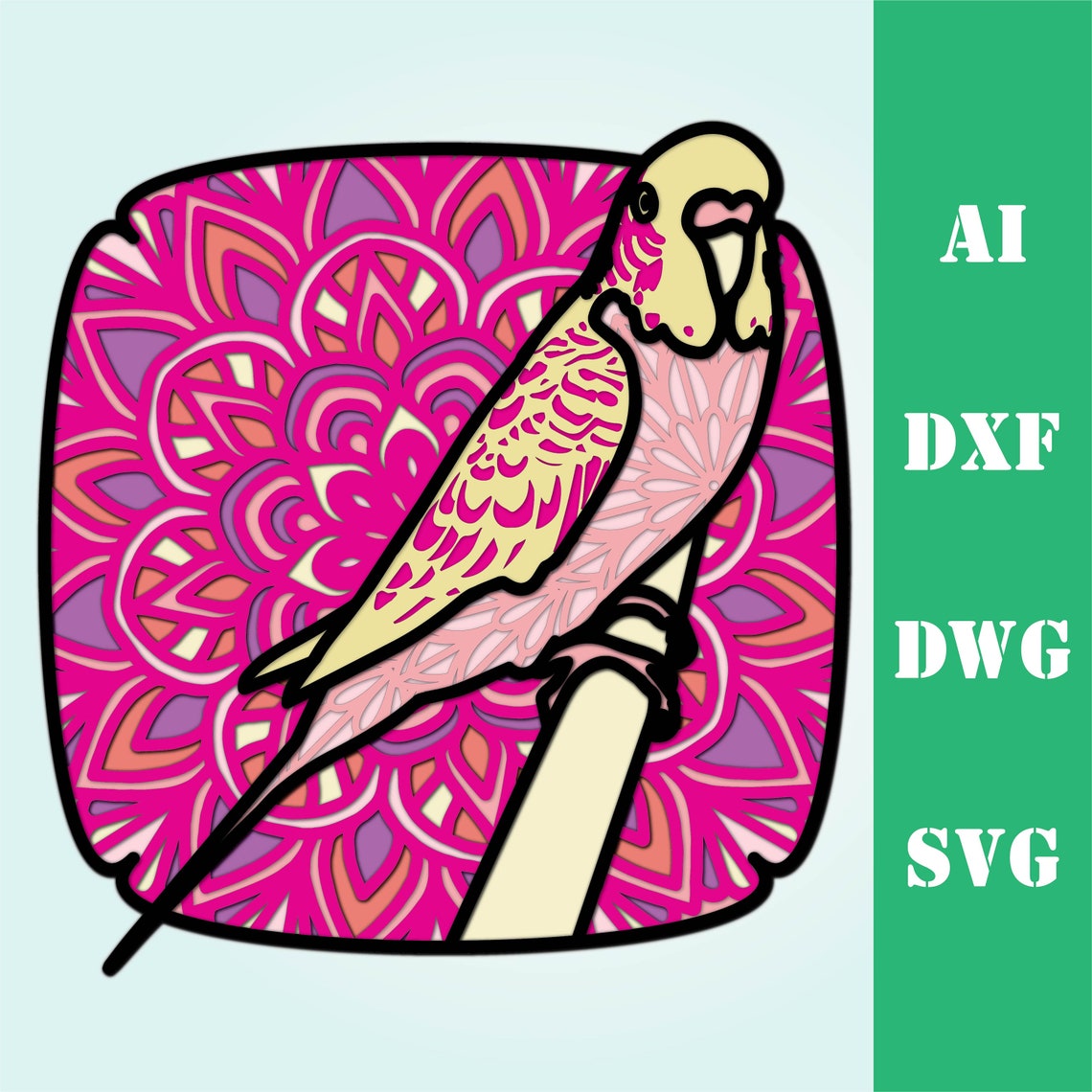3D Mandala Parakeet Laser Cut File, Wall Art Decor (svg Dxf Ai Dwg) - Etsy