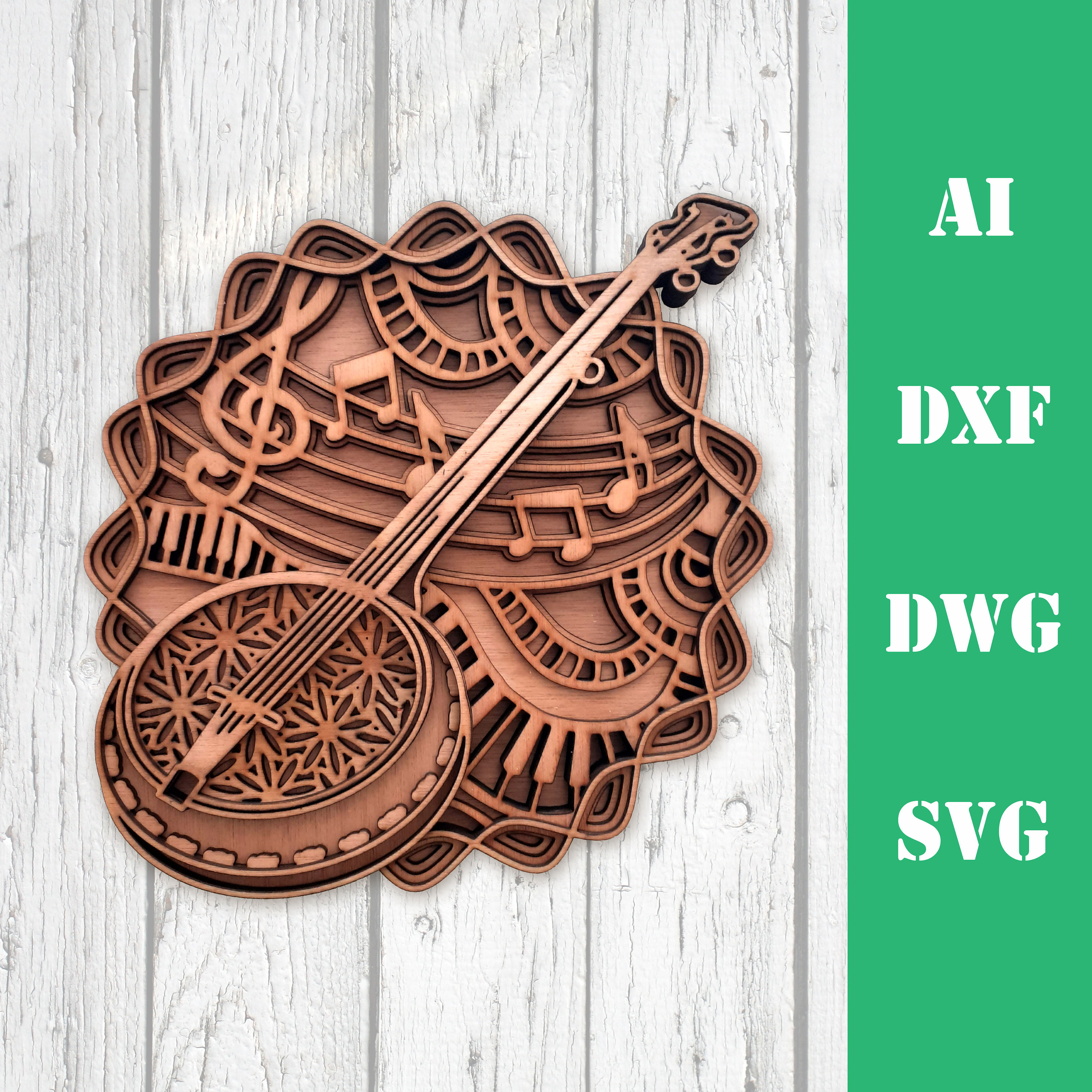 Banjo Music Instrument Layered Laser Cut File Multi Layer Mandala SVG ...