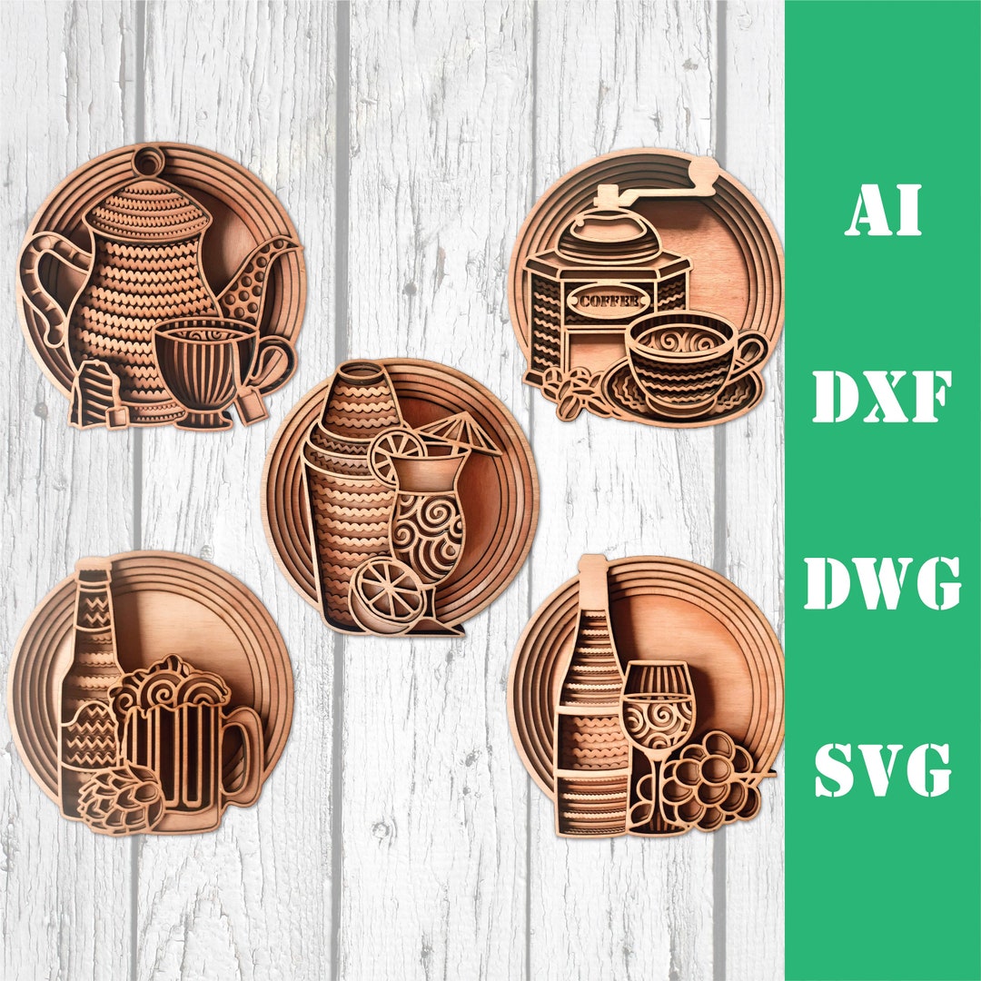 Beverage Bundle Layered Mandala Beer Coffee Tea Wine Cocktail Laser Cut ...