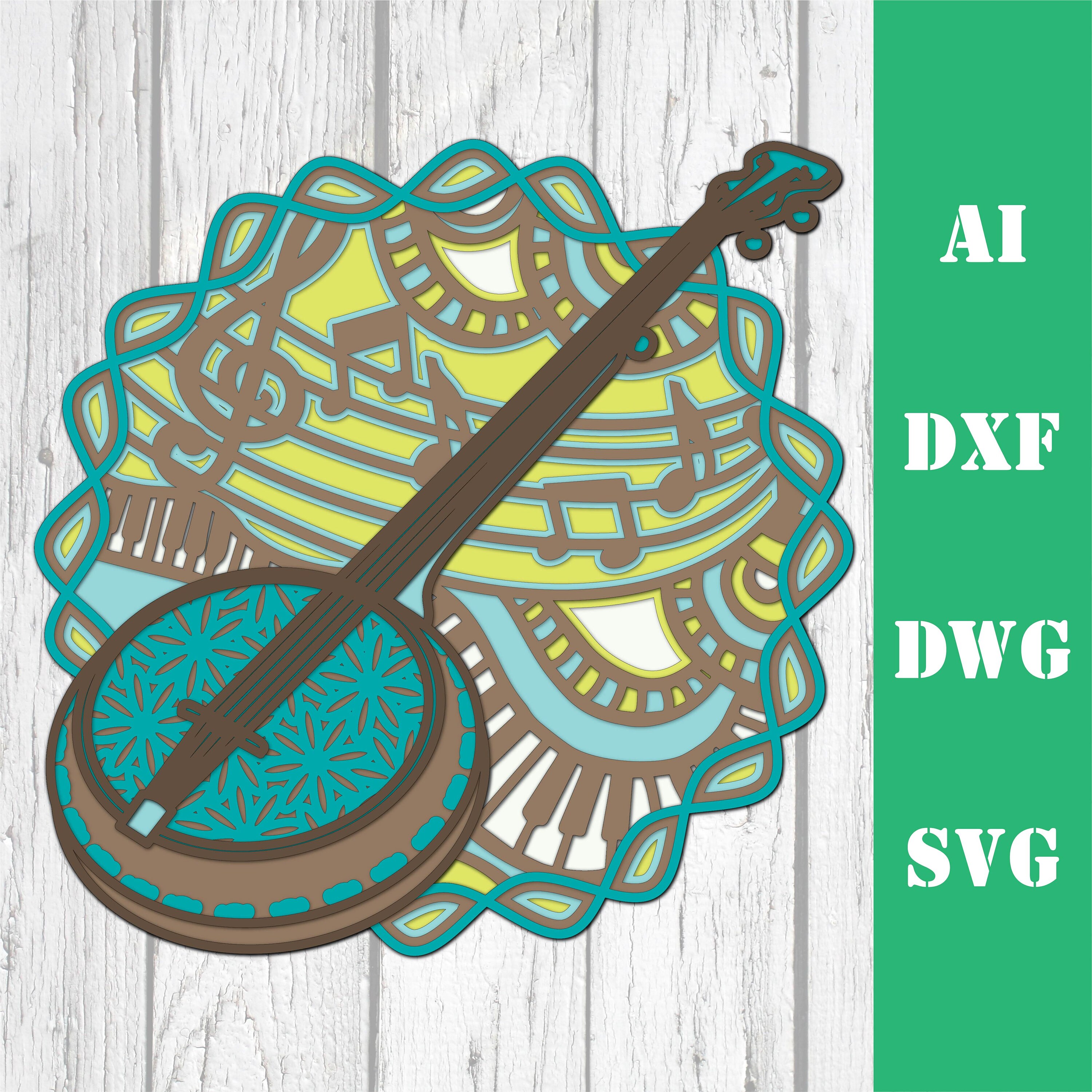 Banjo Music Instrument Layered Laser Cut File Multi Layer Mandala SVG ...