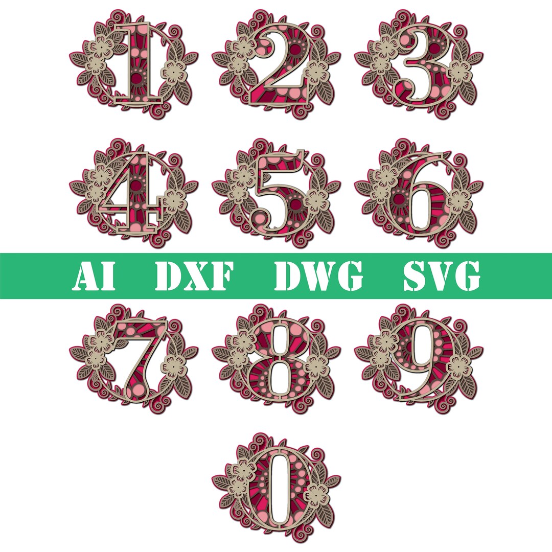 Floral Mandala Number Cut Files (svg, Dxf, Ai, Dwg) - Etsy
