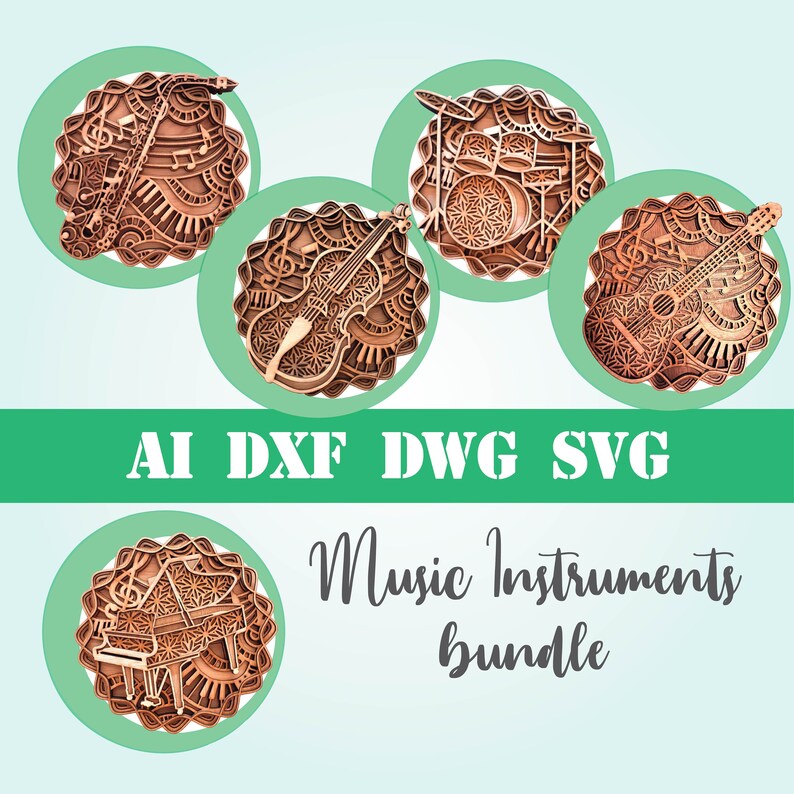 Bundle Music Instruments Layered Mandala Guitar Saxophone Drum | Etsy