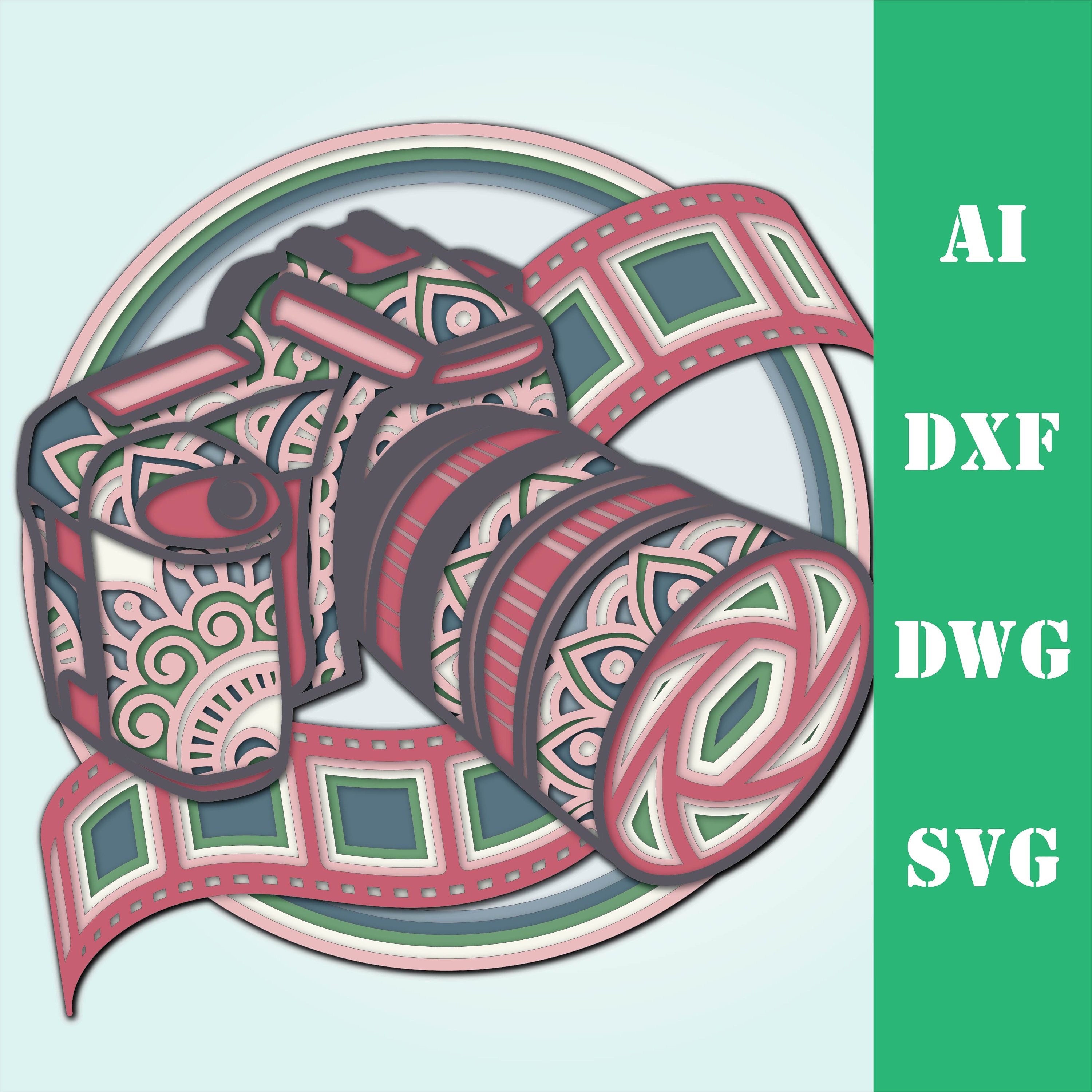 Photo camera multi layer mandala model laser cut file | Etsy