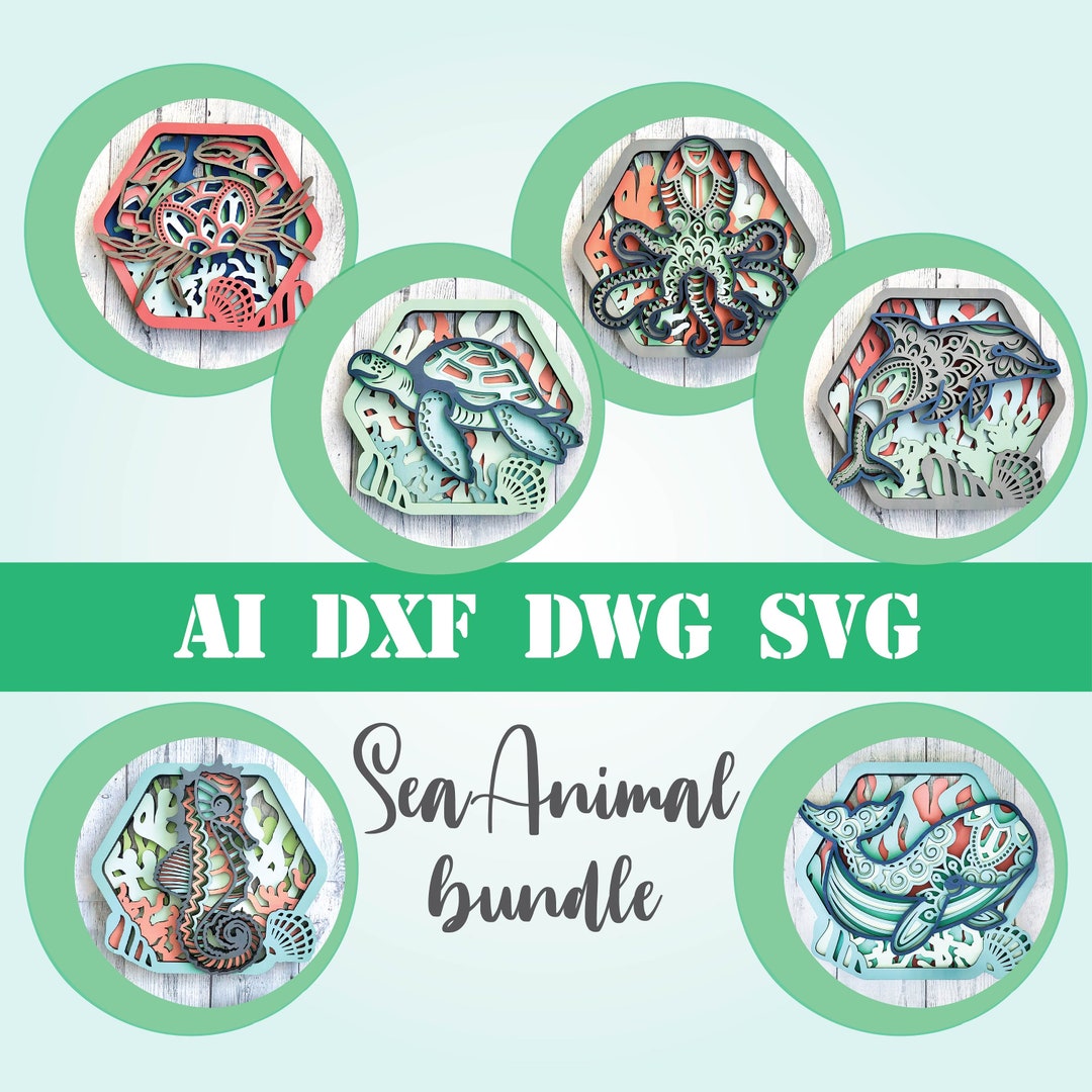 Sea Animals Bundle Layered Mandala Sea Turtle, Seahorse, Crab, Whale ...