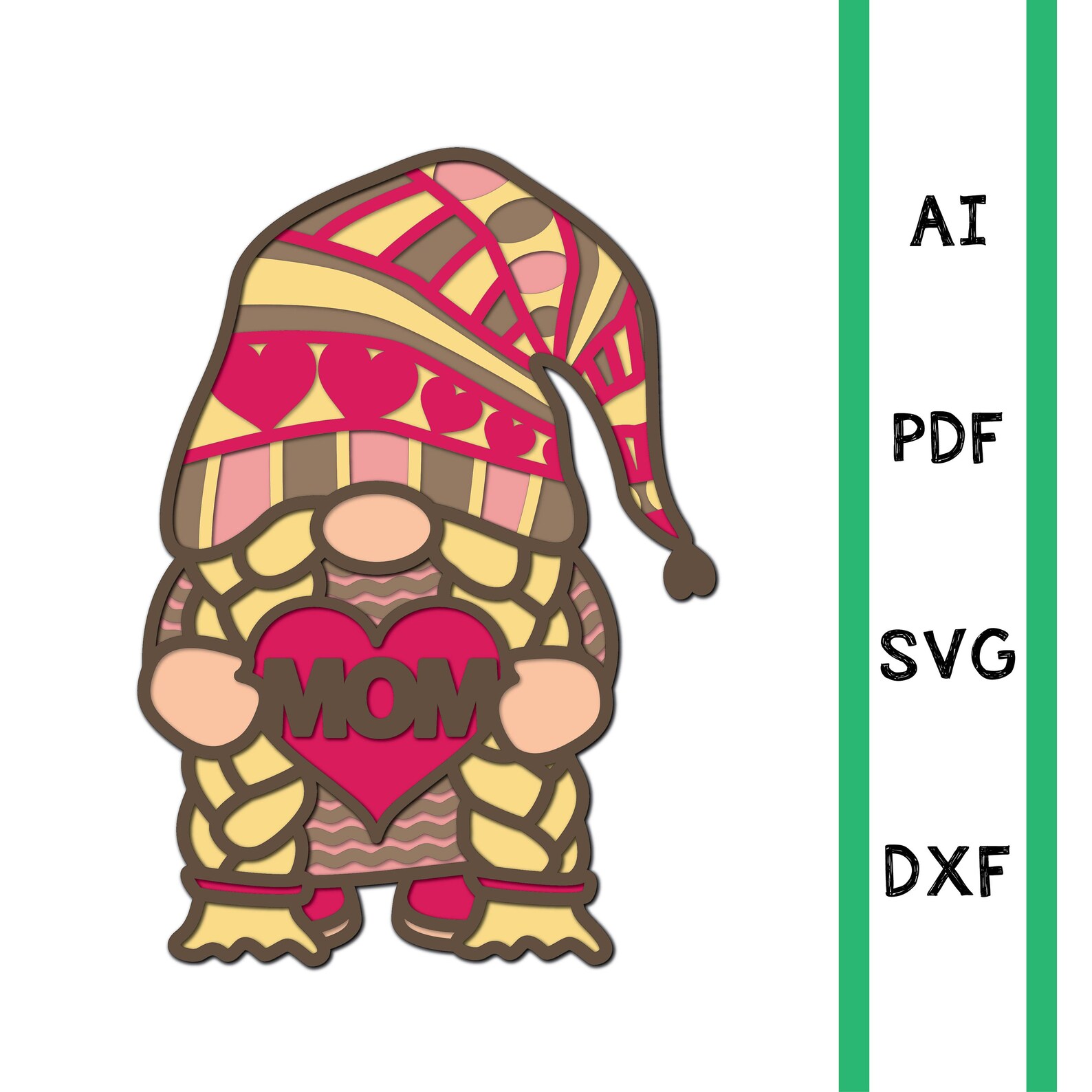 Mother's Day Gnome Girl Layered 3D Multi Layer Gnome Mom Mum Mandala ...