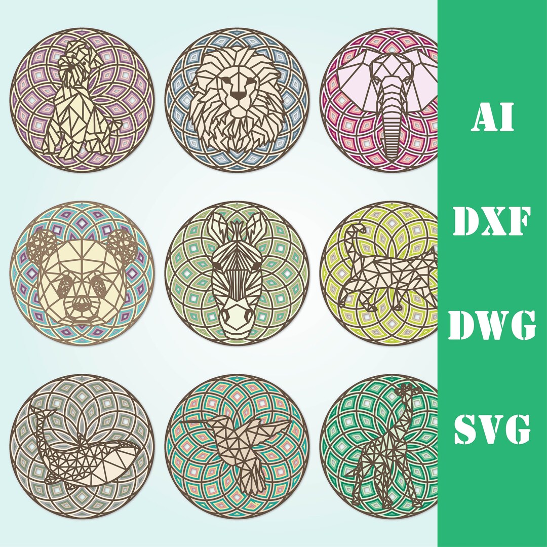 Combination / Bundle of 9 Animal Mandala Model Laser Cut File ...