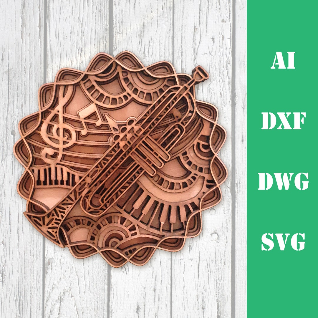 Trumpet Music Instrument Layered Laser Cut File Multi Layer Mandala SVG ...