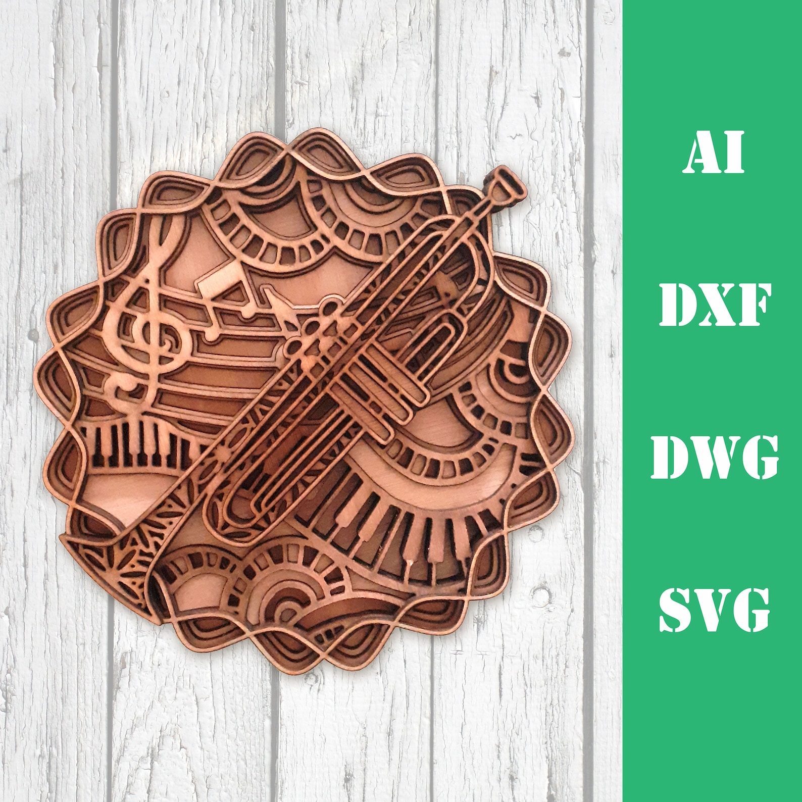 Trumpet Music Instrument Layered Laser Cut File Multi Layer Mandala SVG ...