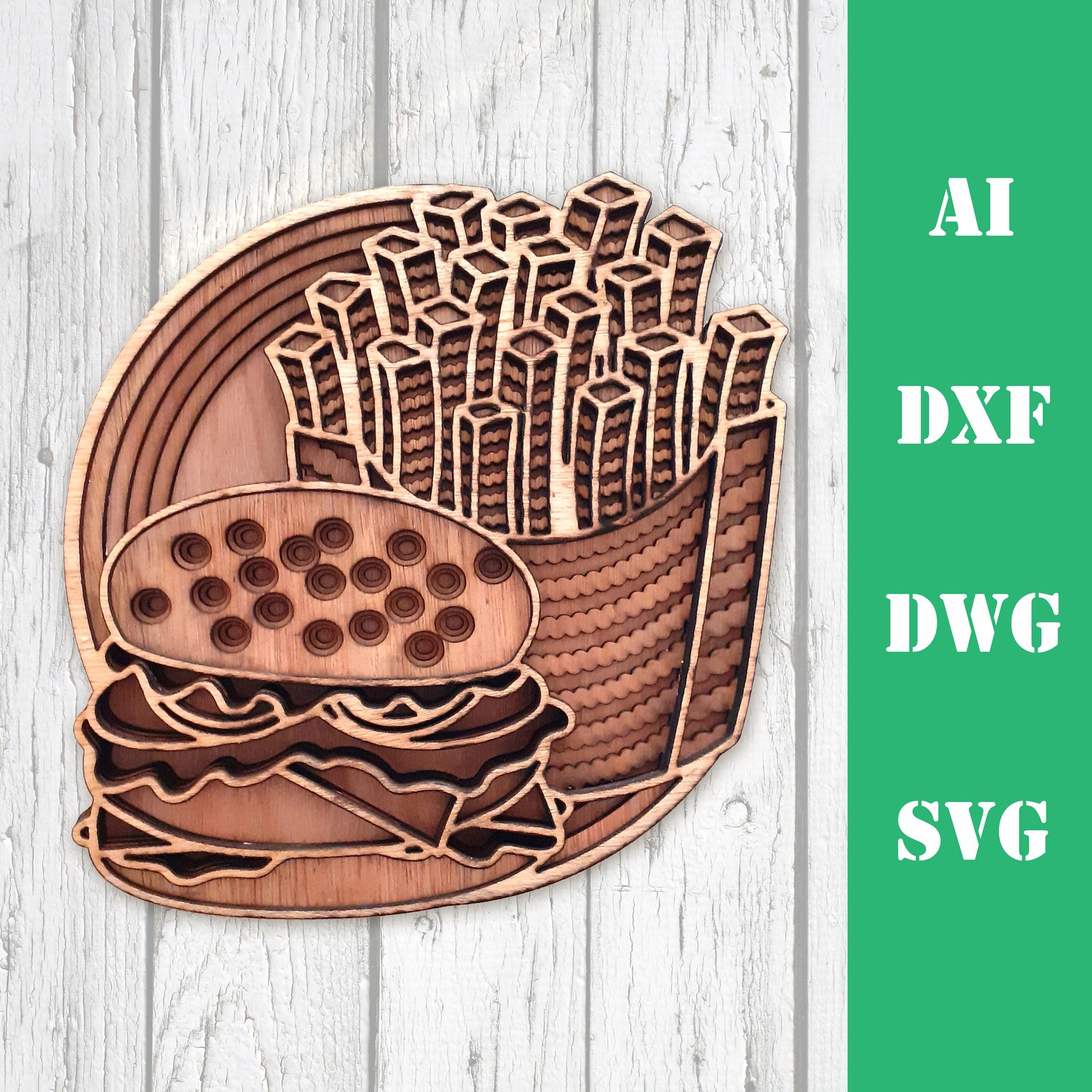 Burger and Fries Mandala, Layered Laser Cut Design (SVG, DXF, AI) - Etsy