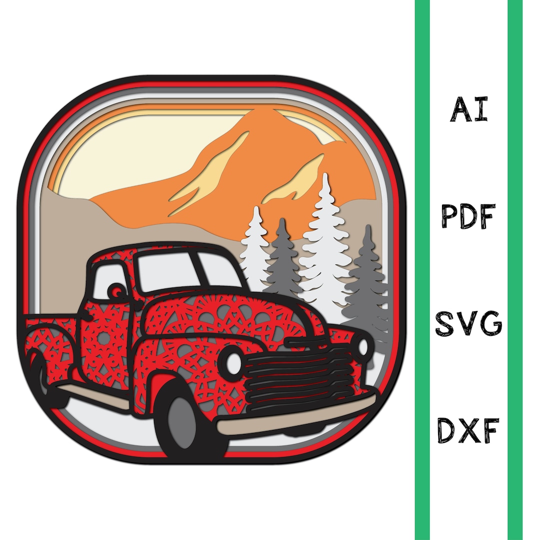 Old Truck Landscape Layered Multi Layer Mandala Chevy Car Vintage ...