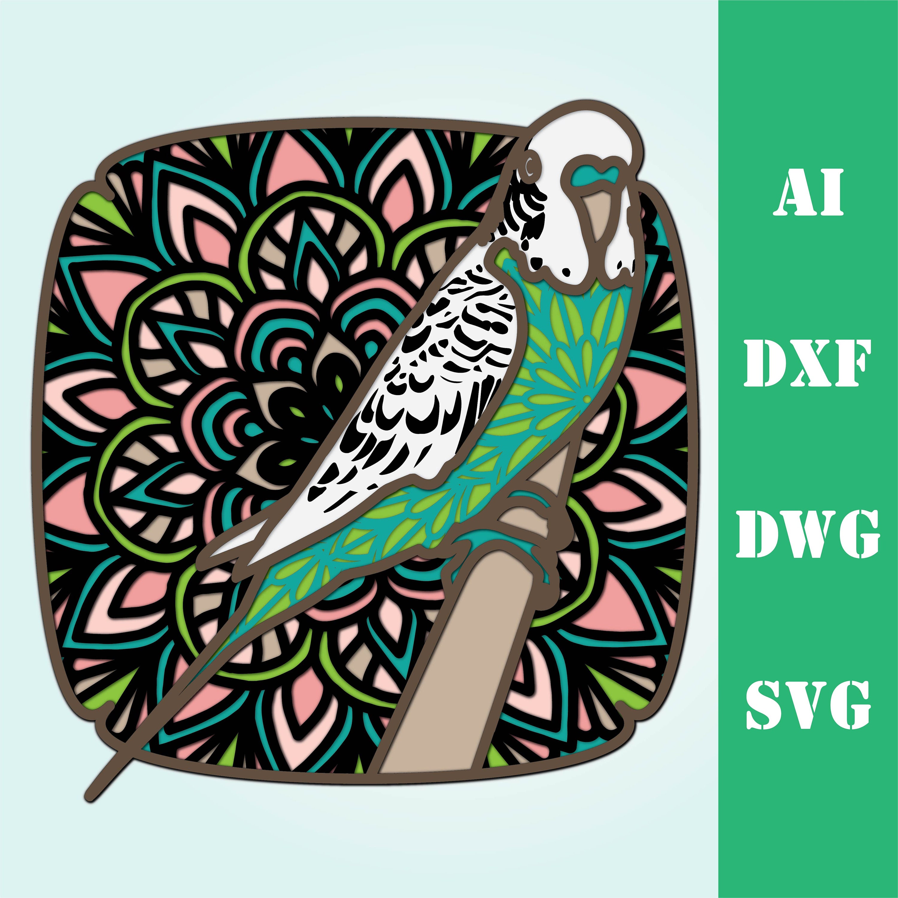 3D Mandala Parakeet Laser Cut File, Wall Art Decor (svg Dxf Ai Dwg) - Etsy