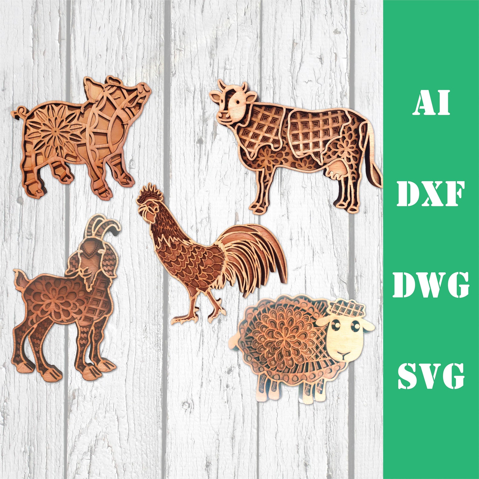 Layered Farm Animal Bundle Multi Layer Mandala Laser Cut | Etsy