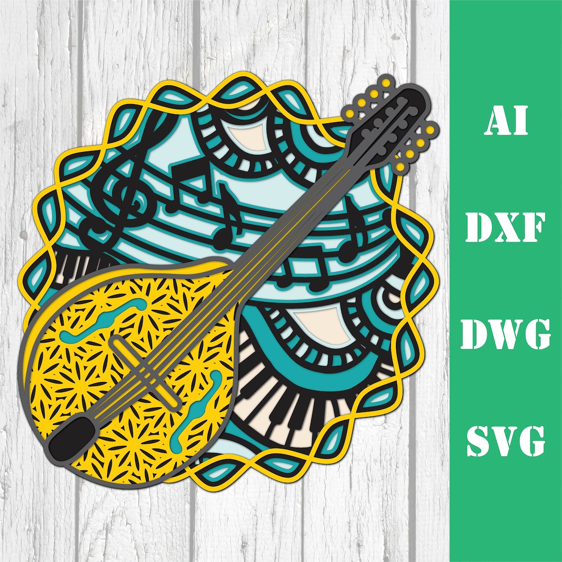 Mandolin Music Instrument Layered Laser Cut File Multi Layer Mandala ...