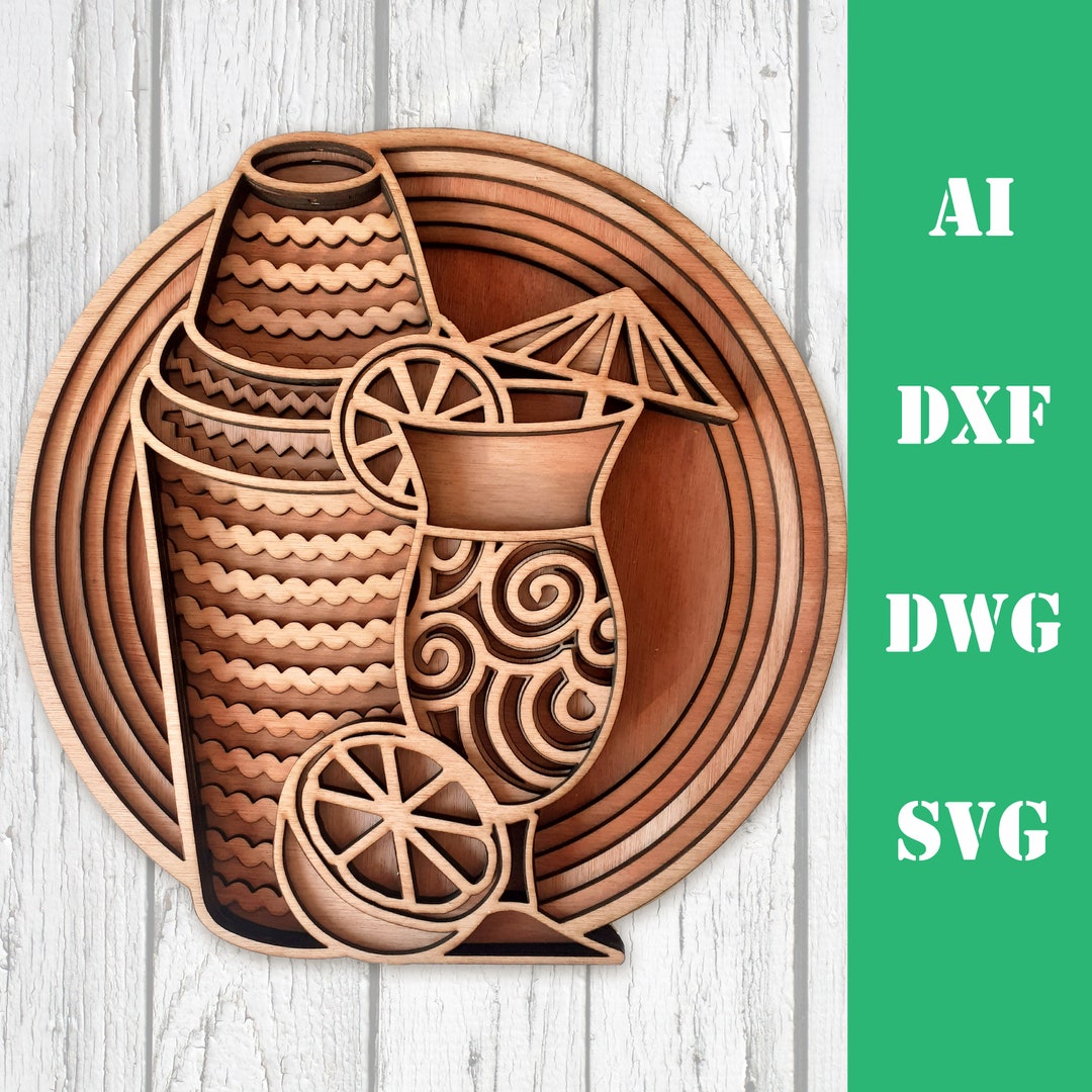Cocktail Shaker Mandala Laser Cut File, Layered Bar Scene (svg, Dxf, Ai ...