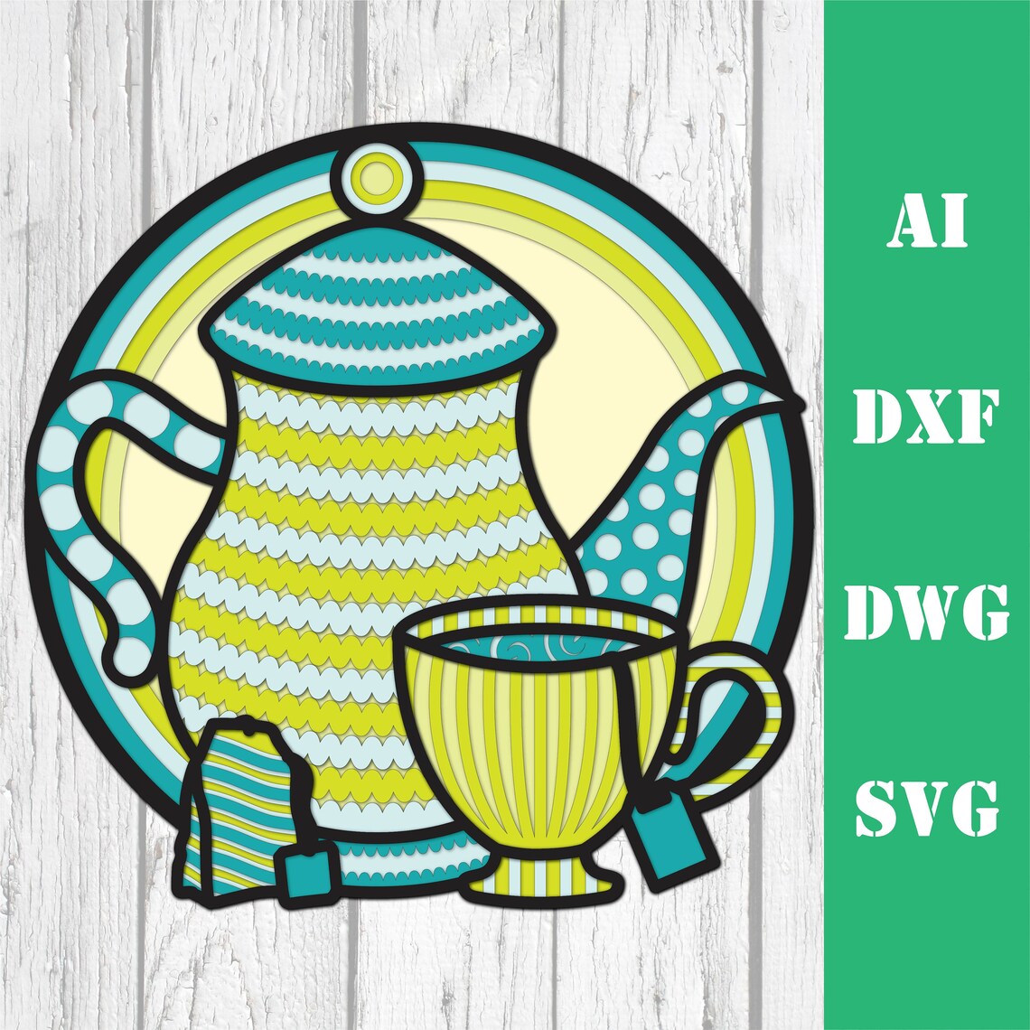 Tea Pot Tea Cup Mandala DXF Laser Cut Layered Tea Laser 3D Tea Cup ...