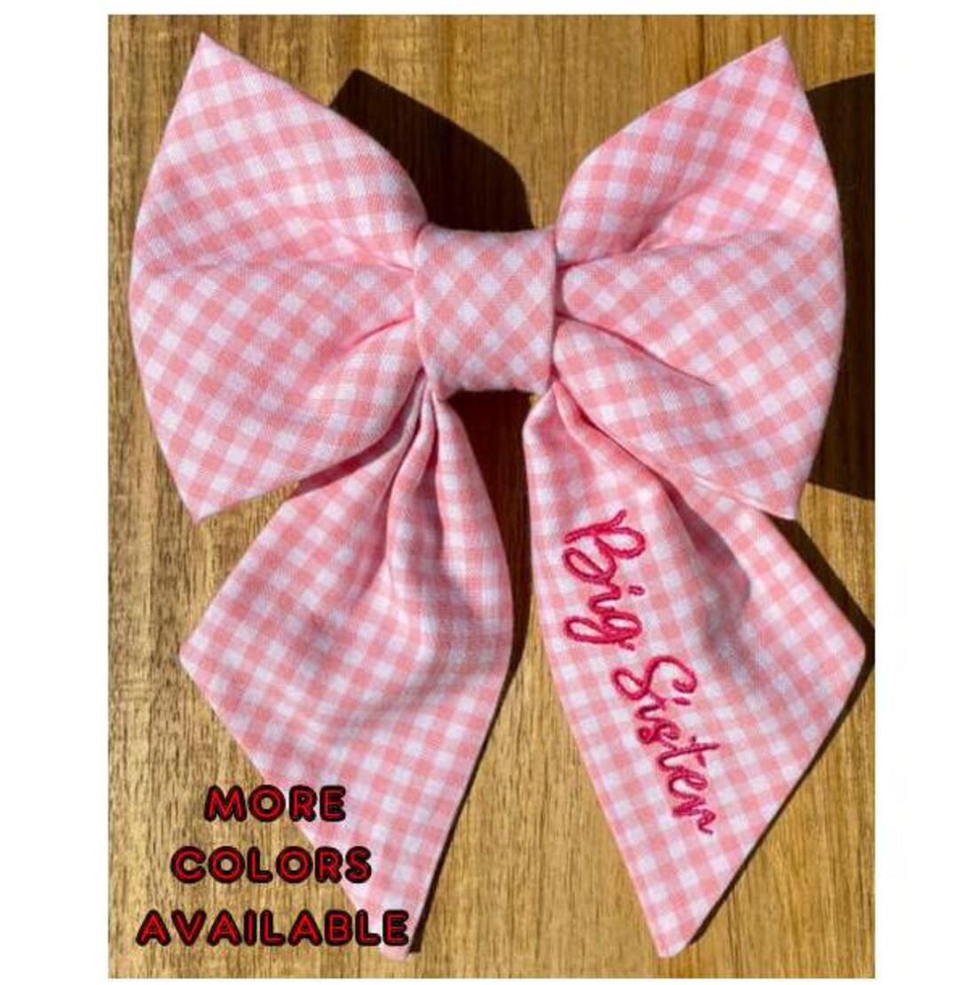 Big Sister Embroidered Dog Bow-pink Dog Collar Bow-easter Dog Bow ...