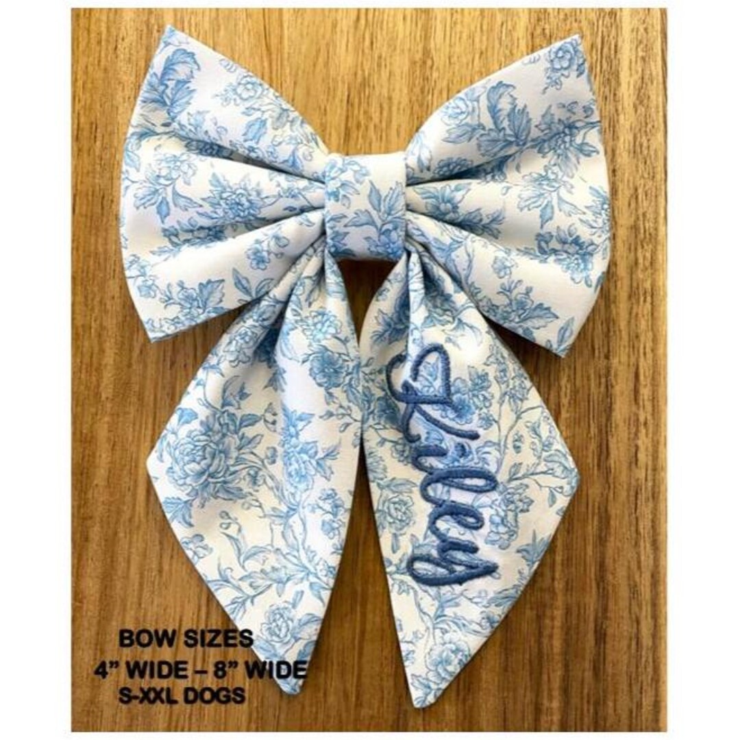 Blue Floral Embroidered Dog Bow-spring Floral Dog Bow-sailor Dog Bow ...