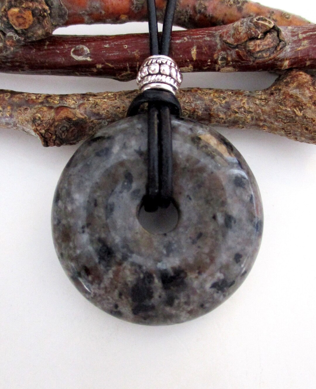 Flame or Fire Stone Natural Gemstone Donut Energy Pendant Necklace 35mm ...