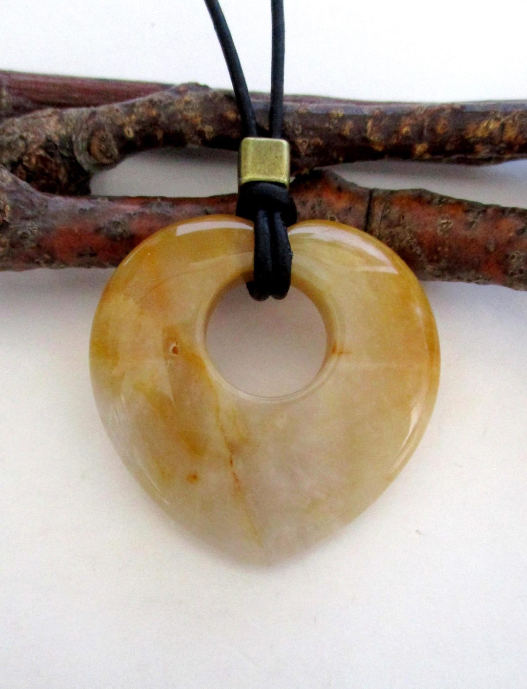 Dark Yellow Jasper Natural Stone Heart Donut Energy Pendant Necklace ...