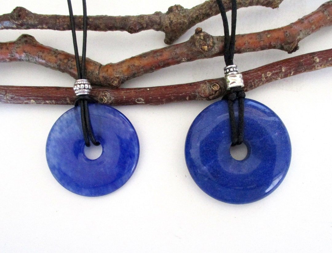 Royal Blue Quartz / Malay Jade Natural Gemstone Donut Energy Pendant ...