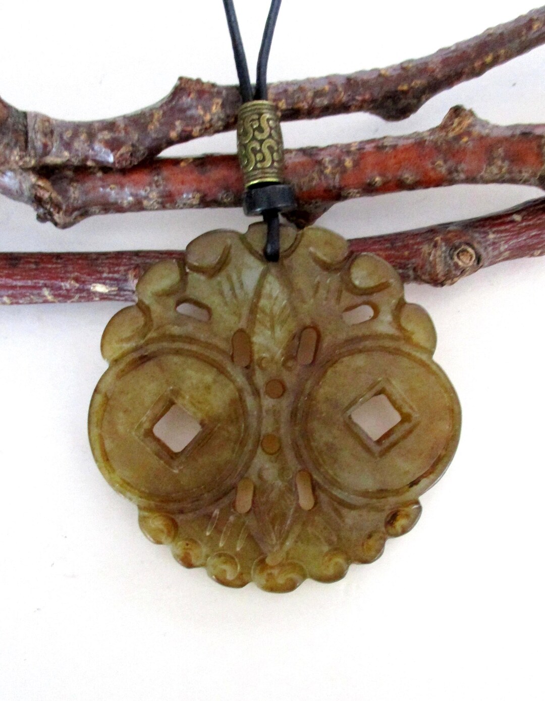 Carved Natural Old Jade Medallion Stone Energy Pendant Necklace 55mm ...