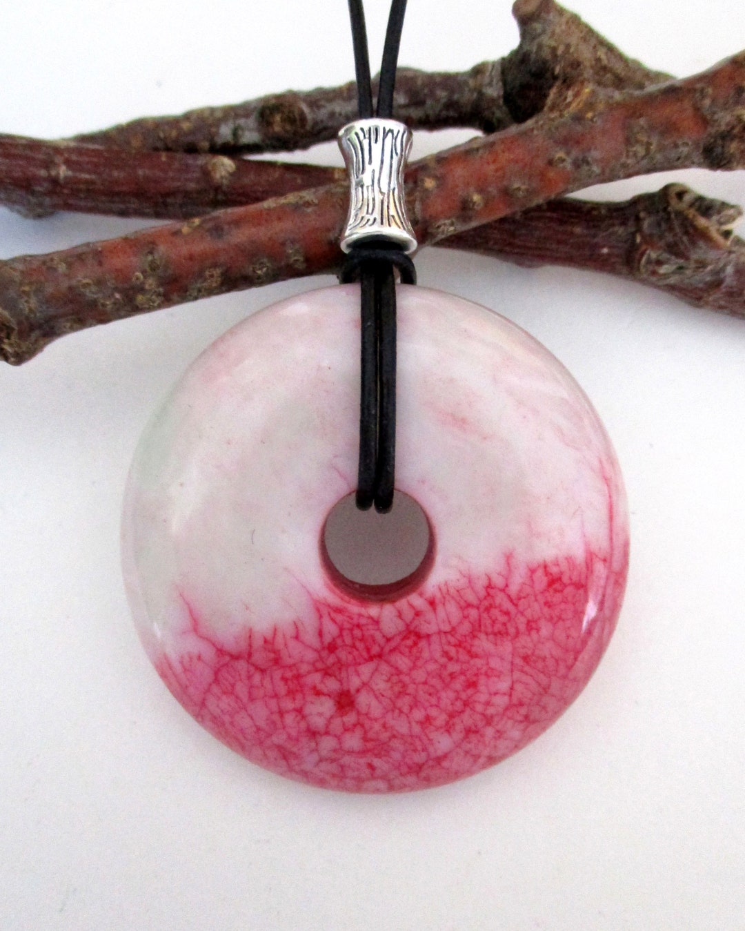 Big Bold & Beautiful Chicken Blood Stone Natural Stone Donut Energy Pendant Necklace 45-55mm ...
