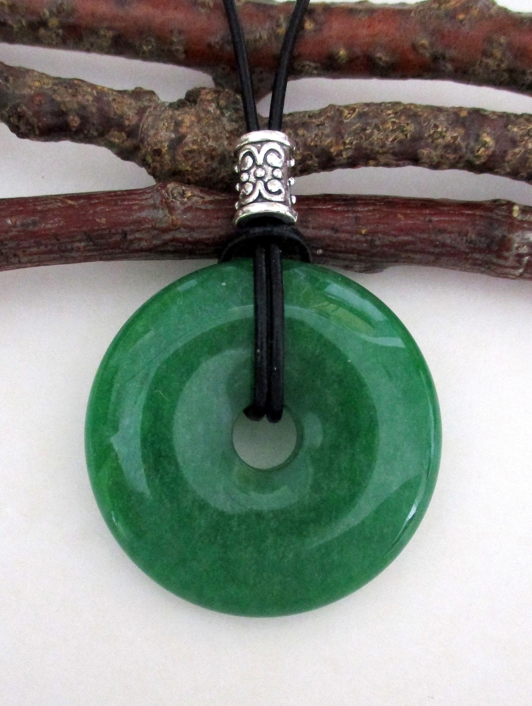 Big - Beautiful Green Jade Natural Stone Donut Energy Pendant Necklace ...