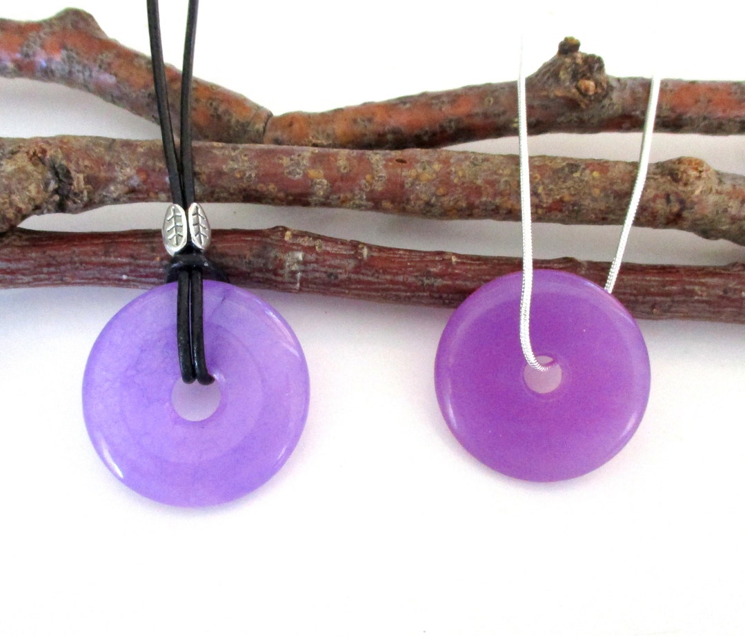 Purple Jade Natural Gemstone Donut Energy Pendant Necklace. 25-30mm ...