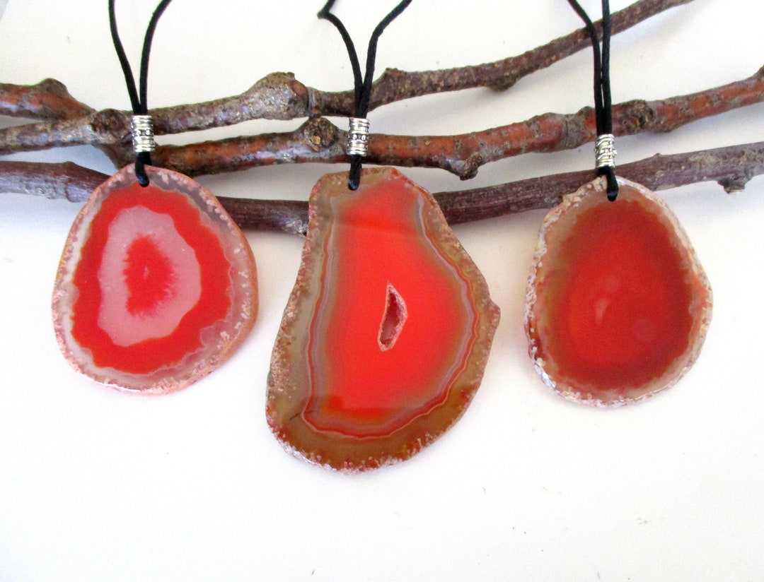 Red Agate Slice Natural Stone Freeform Energy Pendant Necklace. ES505 ...