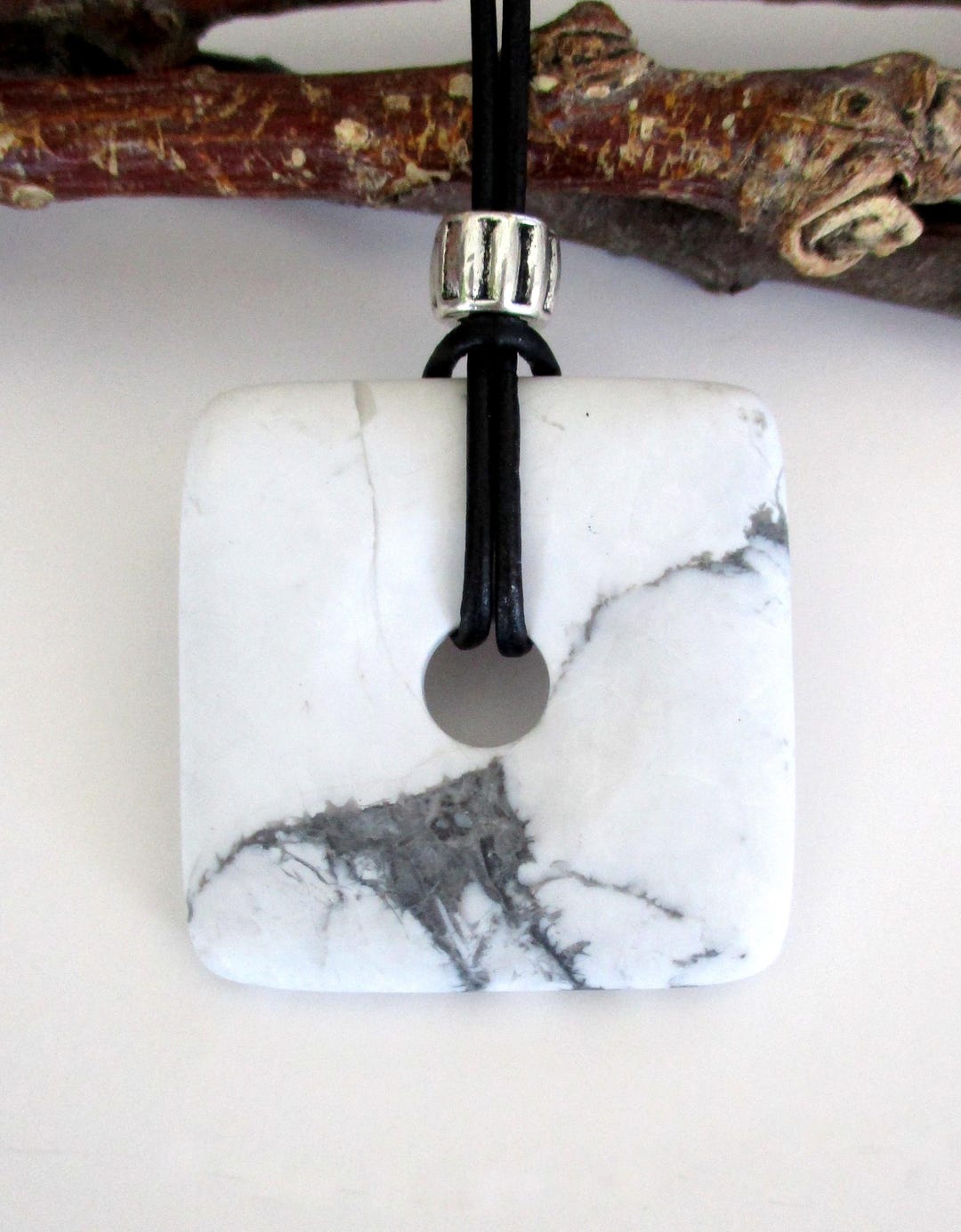 Howlite Natural Stone Square Donut Energy Pendant Necklace 40mm. ED430 ...