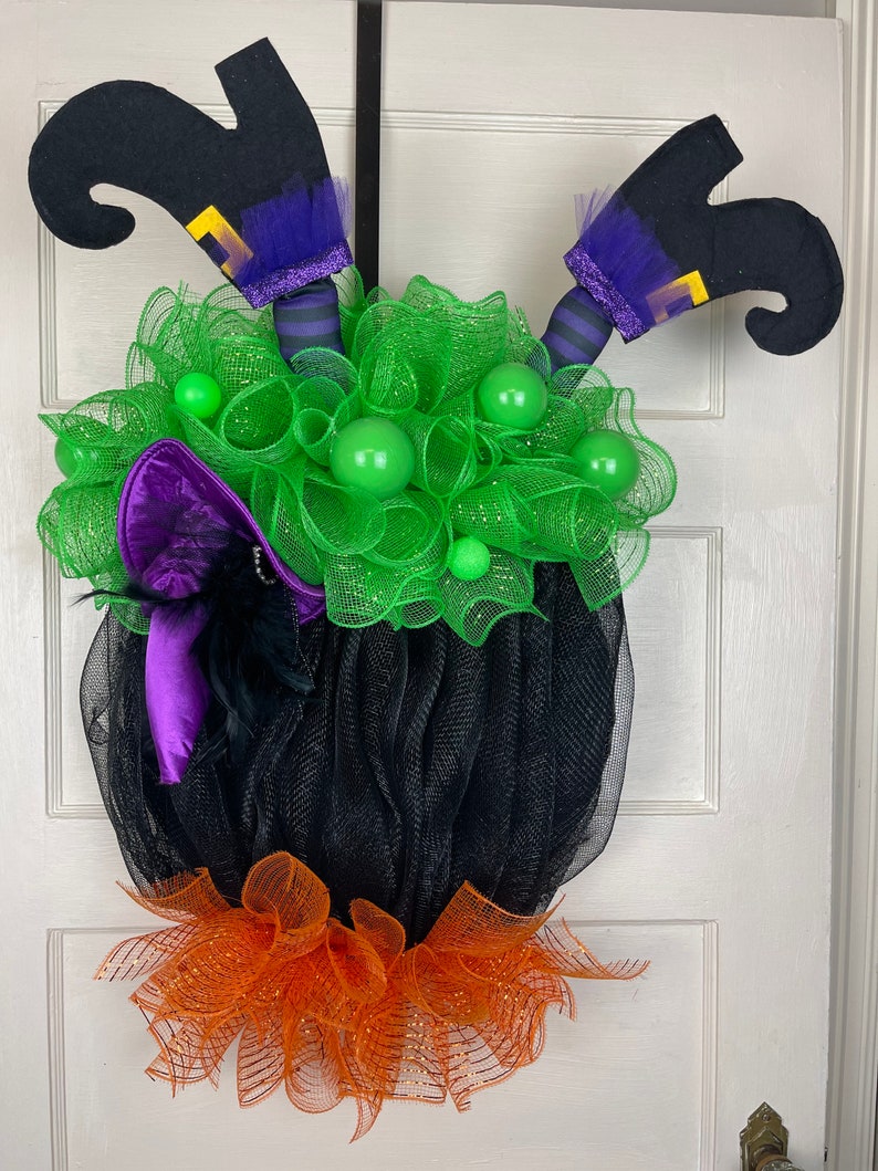 Halloween Witch Cauldron Wreath With Upside Down Witch Legs - Etsy