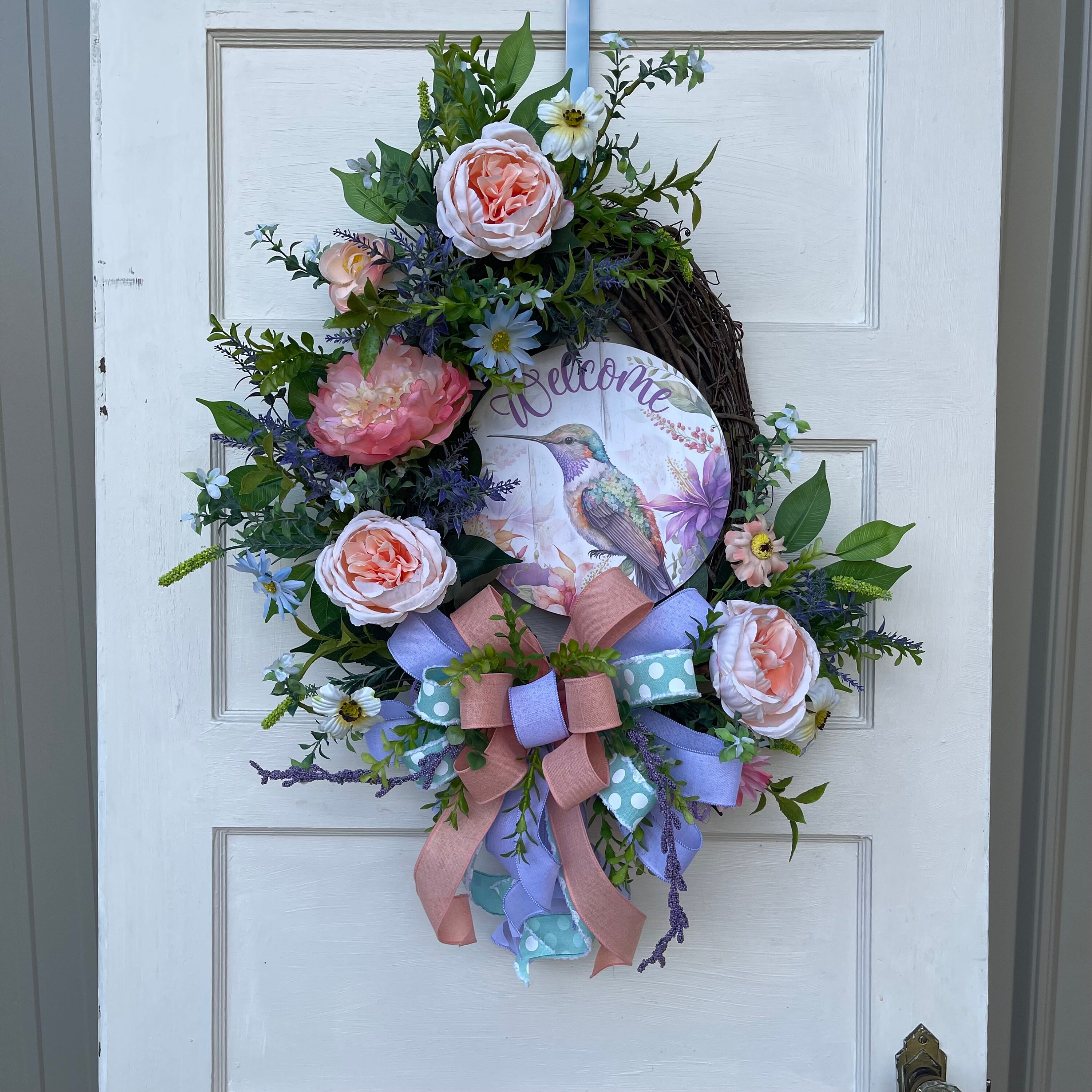 Elegant Spring Hummingbird Floral Grapevine Wreath, Hummingbird Wreath ...