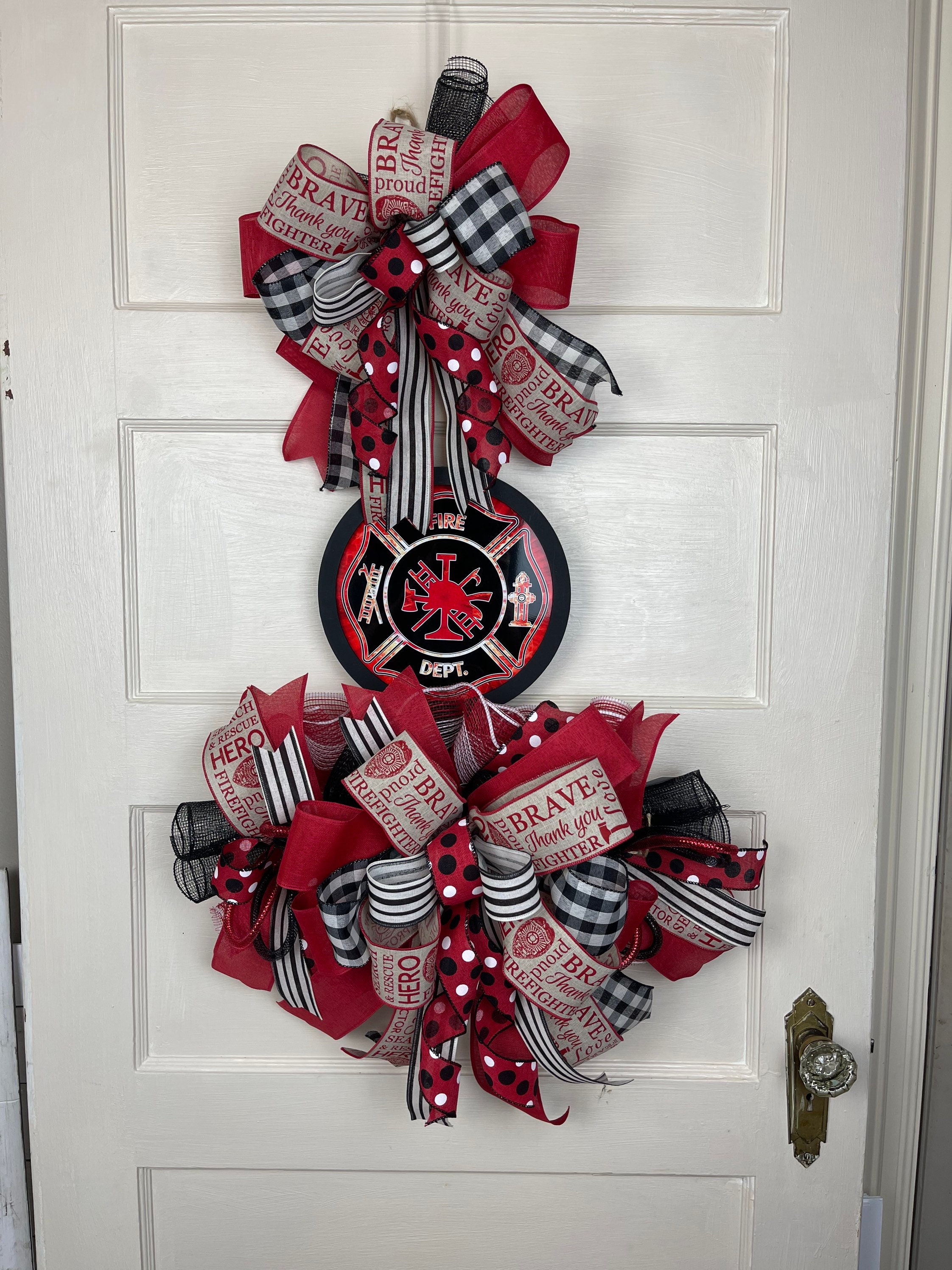 Firefighter Front Door Wreath Firehouse Hero Wall Decor - Etsy