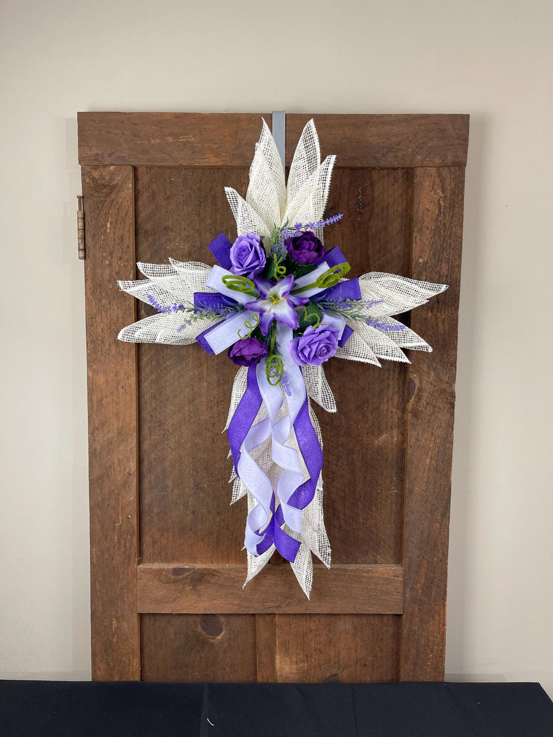 Purple Easter Cross Wreath Decor, Religious Cross Wall Decor, Vintage ...