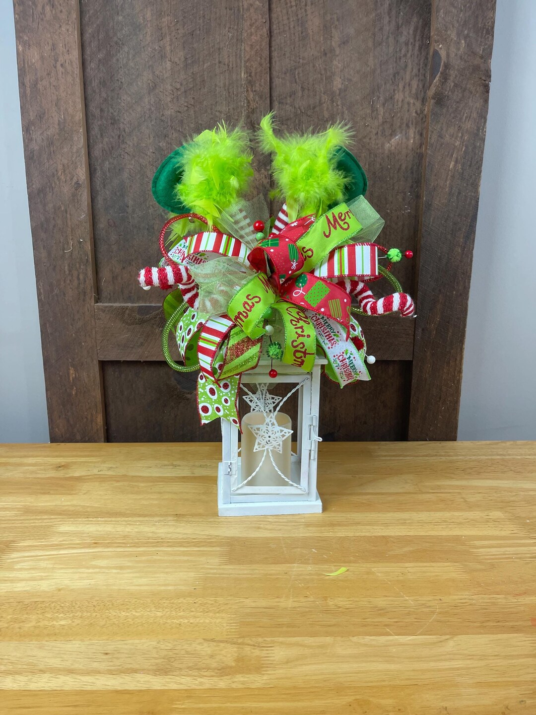 Elf Christmas Arrangement, Elf Legs Lantern Centerpiece, Christmas ...