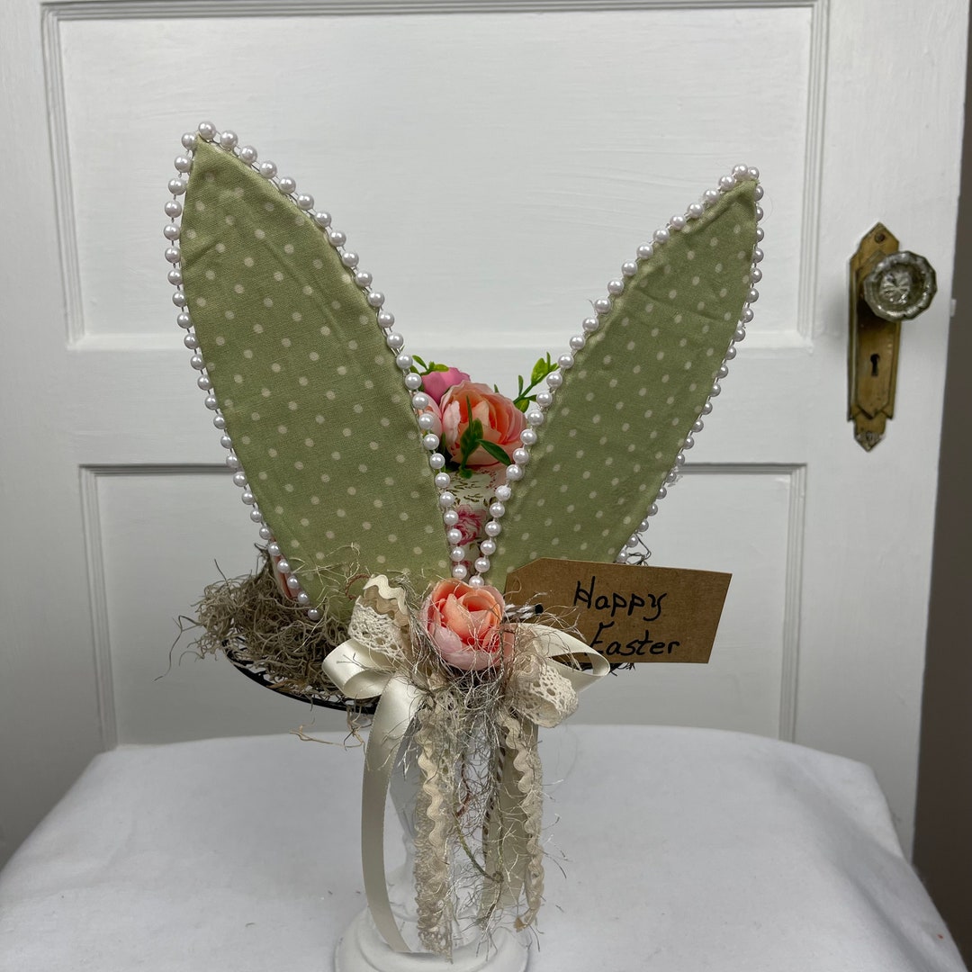 Spring Easter Bunny Hat With Bunny Ears, Easter Bunny Hat Tree Topper ...