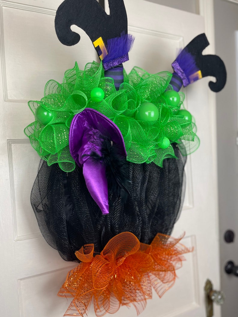 Halloween Witch Cauldron Wreath With Upside Down Witch Legs - Etsy