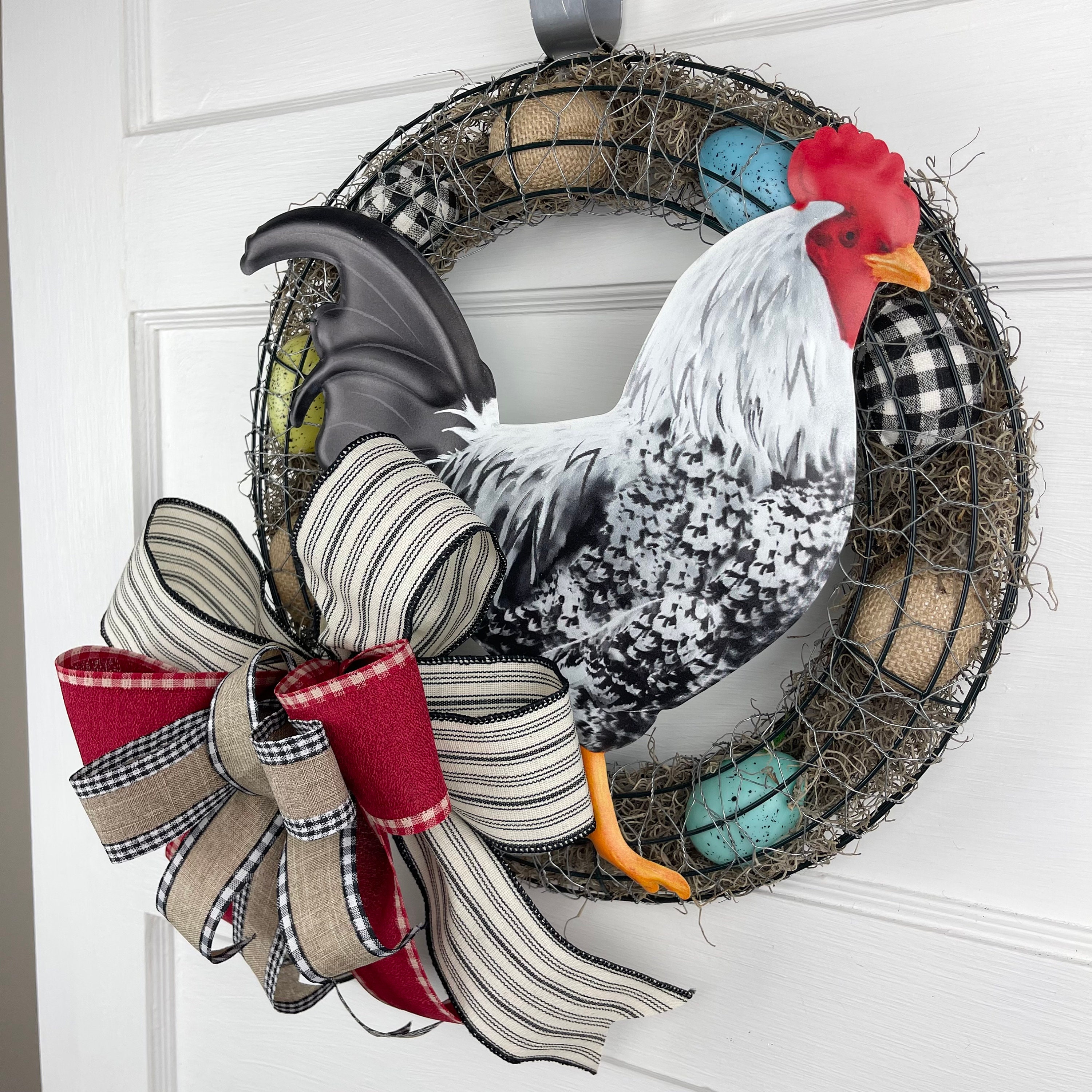 Country Farmhouse Rooster Wreath to Hang on Front Door, Rustic Rooster ...