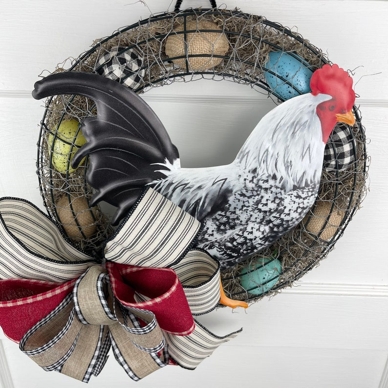 Country Farmhouse Rooster Wreath to Hang on Front Door, Rustic Rooster ...