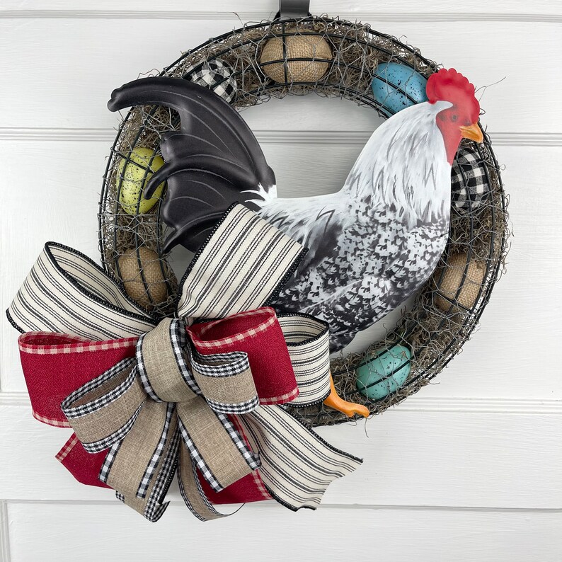 Country Farmhouse Rooster Wreath to Hang on Front Door, Rustic Rooster ...