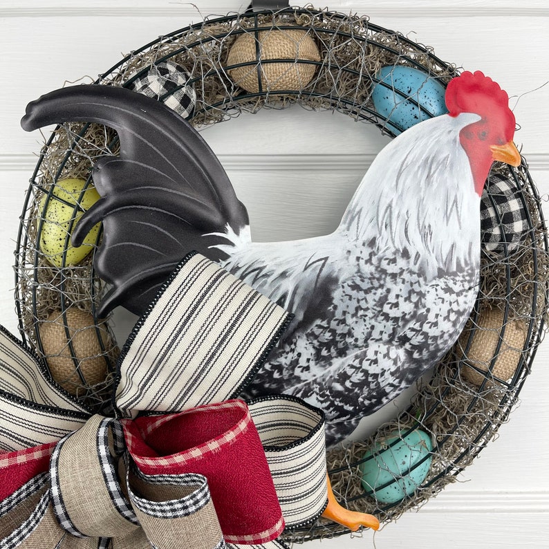 Country Farmhouse Rooster Wreath to Hang on Front Door, Rustic Rooster ...